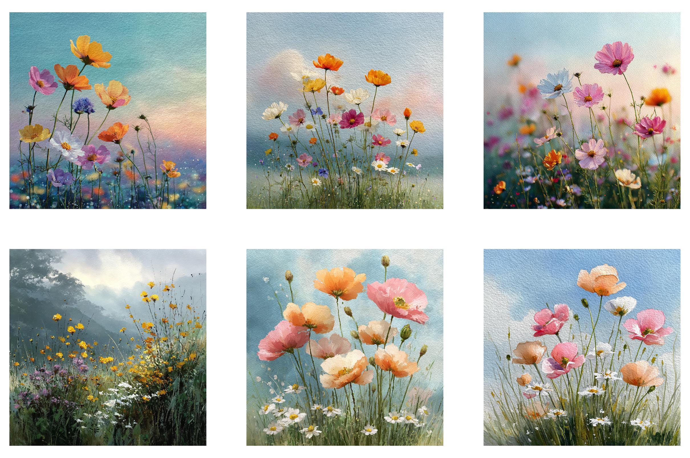 79 Floral Spring Digital Papers Watercolor Meadow Flowers Pastel ...
