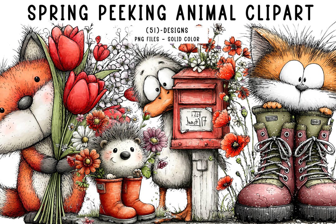 51 Spring Peeking Animal Clipart Bundle, Cute Woodland Animals PNG ...