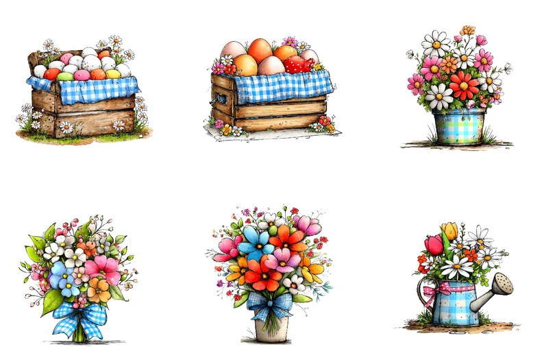 44 Gingham Spring Clipart Bunny PNG Bundle Easter Eggs Basket ...