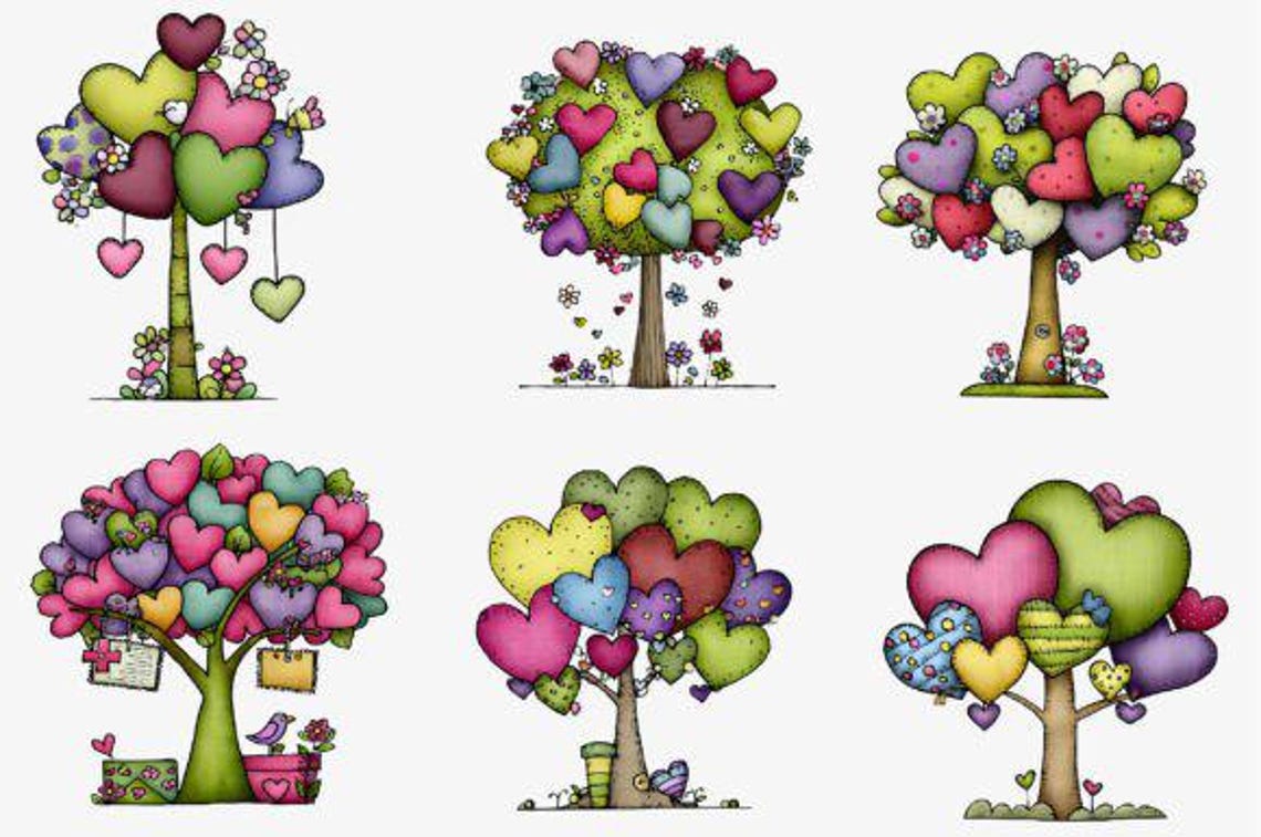 37 Valentine Heart Tree Clipart Bundle / Whimsical Love Trees PNG ...
