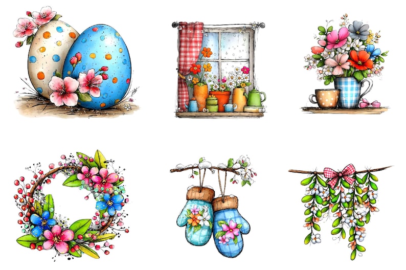 44 Gingham Spring Clipart Bunny PNG Bundle Easter Eggs Basket ...