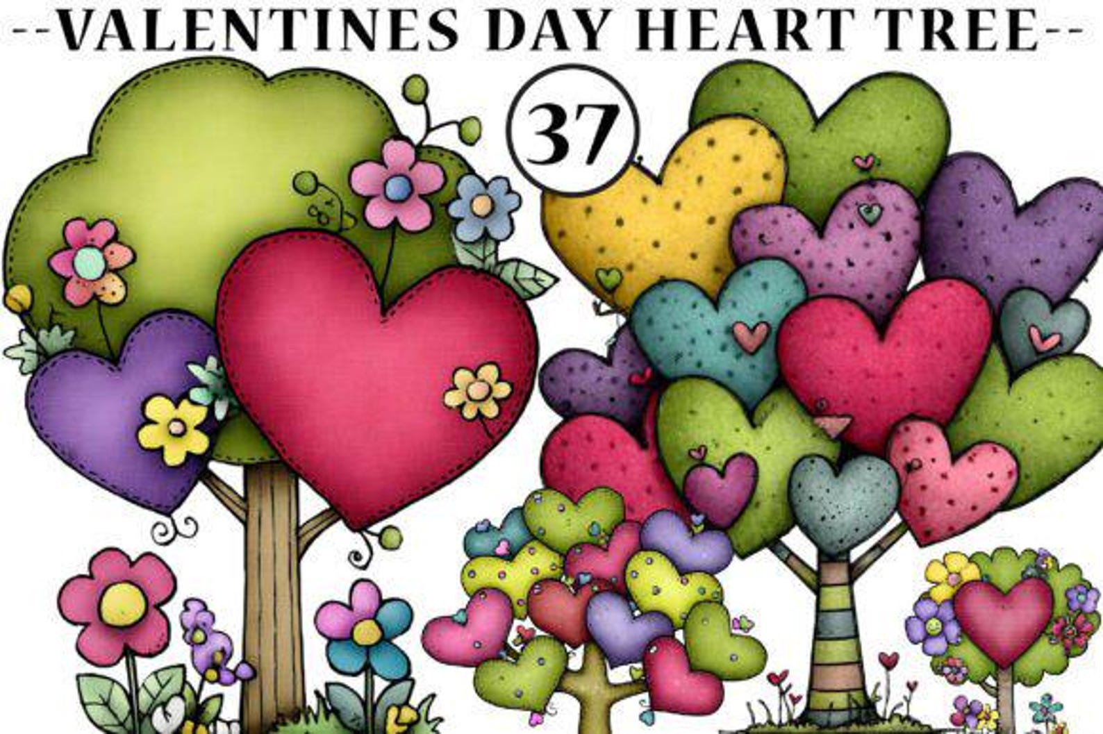 37 Valentine Heart Tree Clipart Bundle / Whimsical Love Trees PNG ...