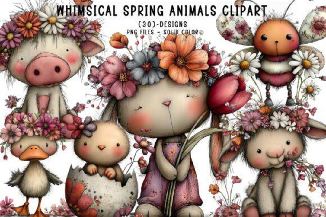 30 Whimsical Spring Animals Clipart, Spring Animals PNG, Cute Farm ...