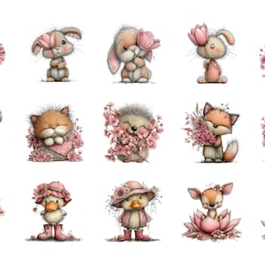 72 Whimsical Spring Animals Clipart PNG, Cute Floral Animal ...