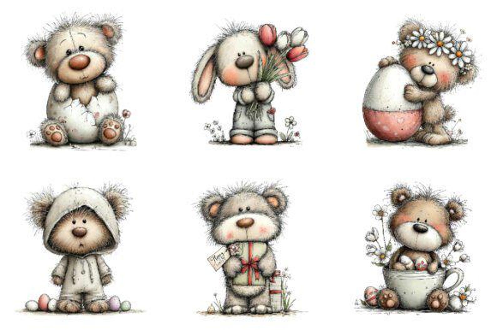32 Whimsical Easter Teddy Bear Clipart, Cute Easter Bear PNG, Spring ...