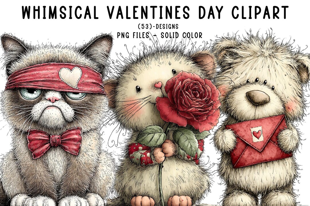53 Valentines Day Clipart Cute Love Animals Watercolor Romantic PNG ...