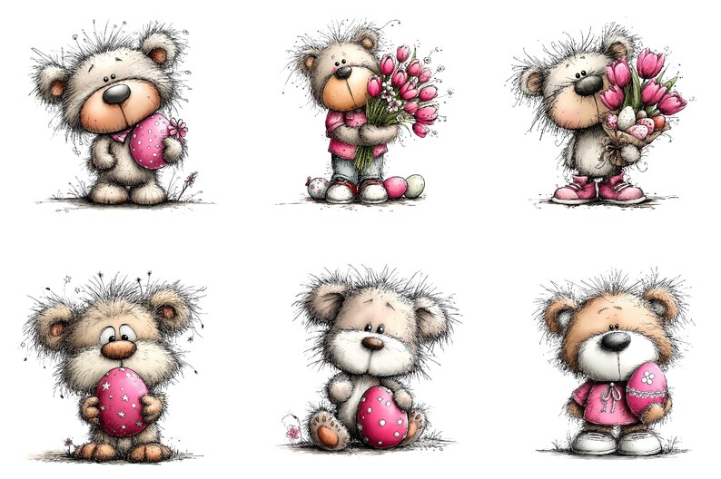 60 Whimsical Easter Teddy Bear Clipart PNG, Cute Bear Bunny Spring ...