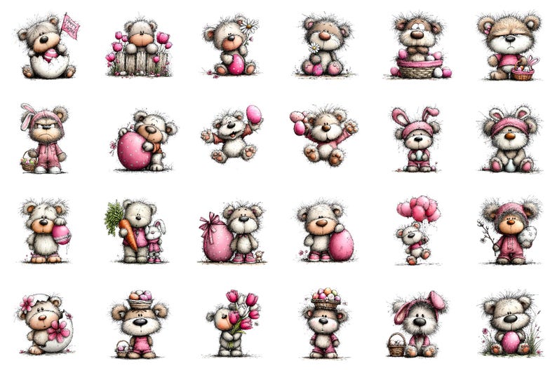 60 Whimsical Easter Teddy Bear Clipart PNG, Cute Bear Bunny Spring ...