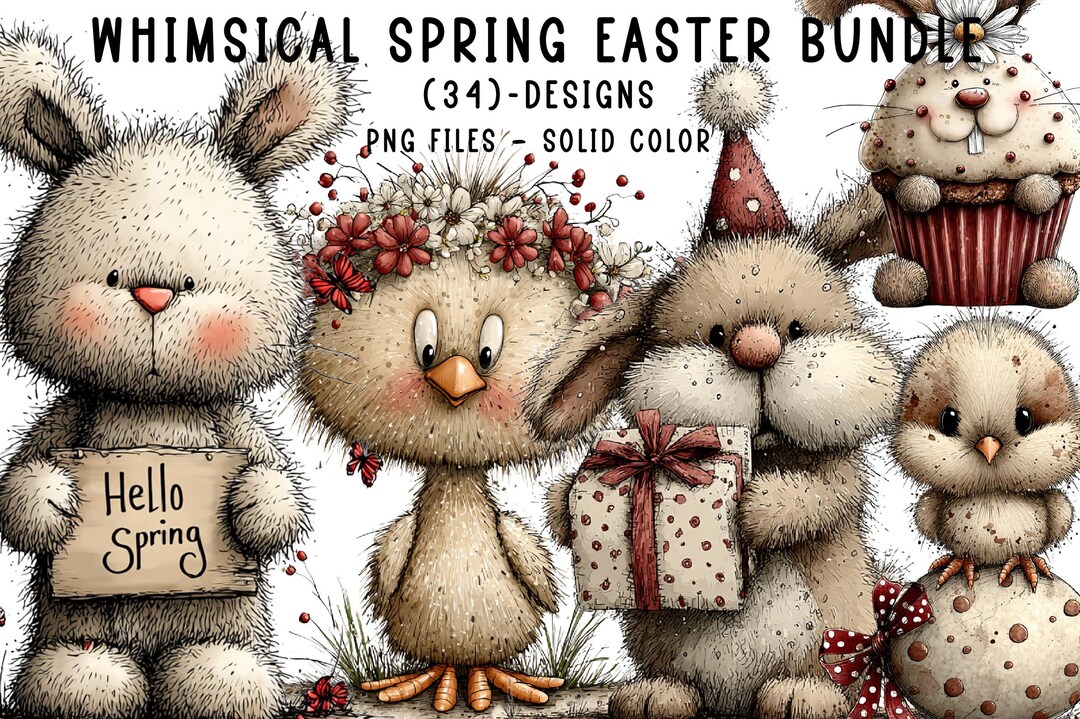 34 Whimsical Spring Easter Clipart PNG / Cute Bunny Chick Art / Soft ...