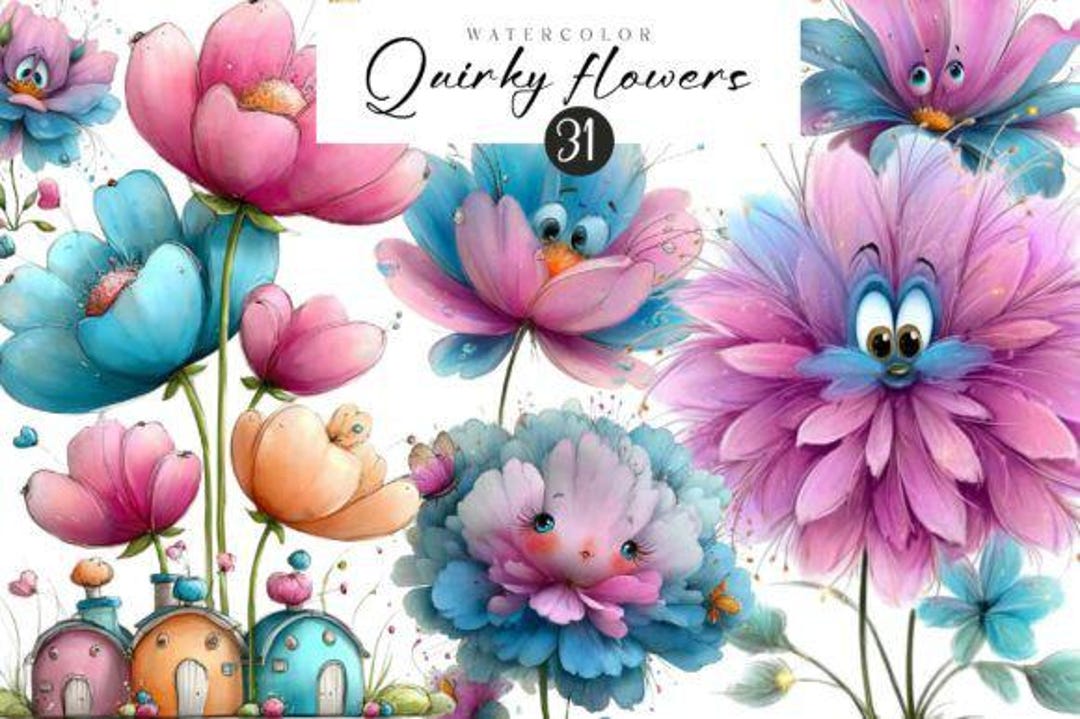31 Quirky Flowers Clipart PNG / Whimsical Floral Art / Cute Fantasy ...