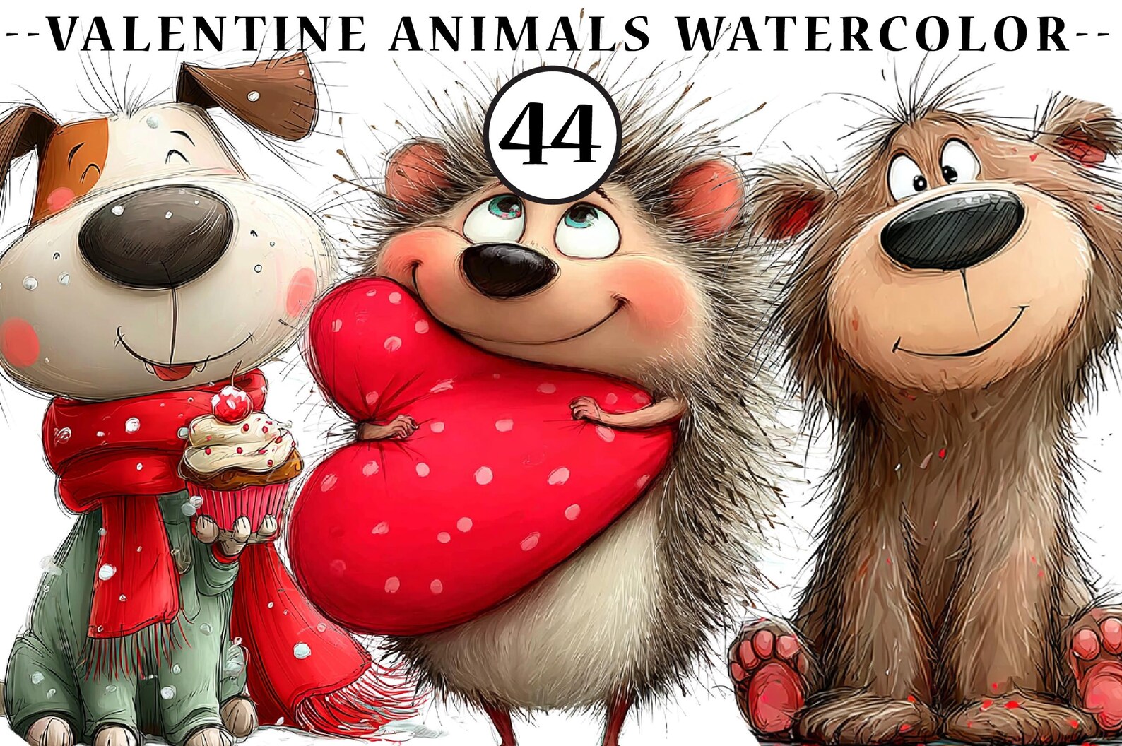 44 Valentine Animals Watercolor Clipart Bundle, Cute Woodland Animal ...