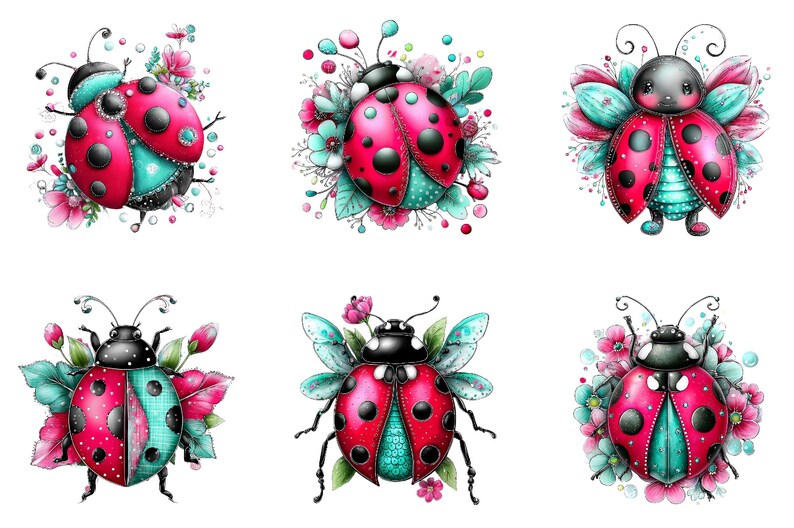 30 Ladybug Clipart Spring Collection Watercolor Bugs Floral Insects ...
