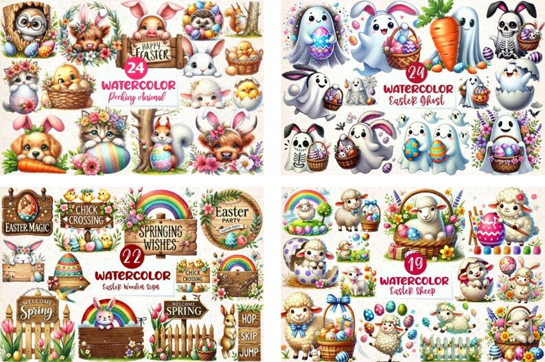 1000+ PNG Files, 49 Easter Clipart Bundles, Mega Pack Cute Bunny Chicks ...