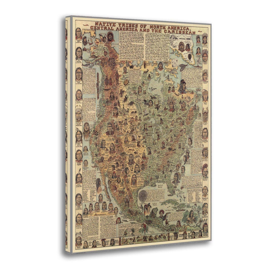 Vintage Native Tribes of North American Map Canvas Print Posters Wall ...