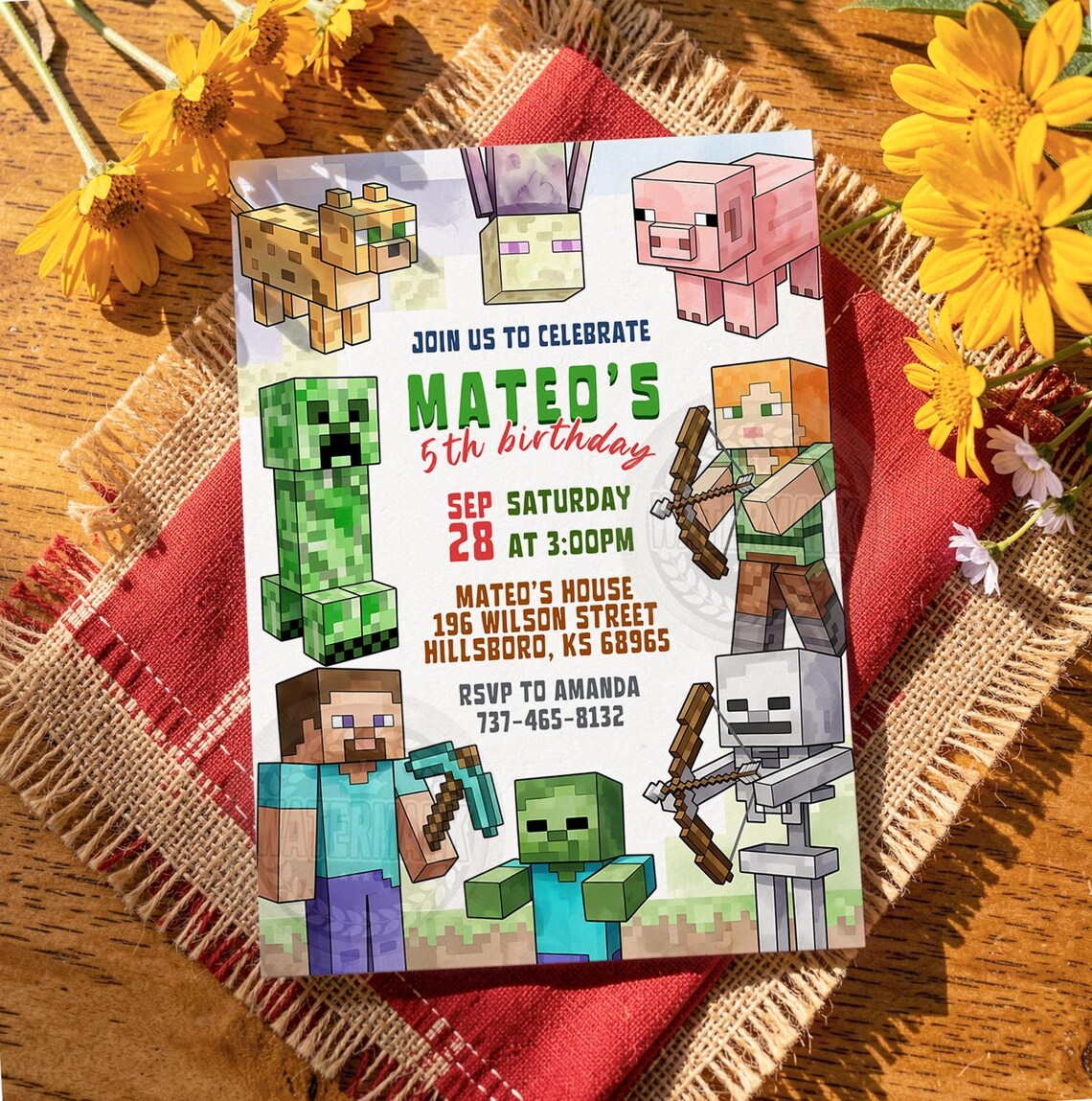 Pixel Block Birthday Invitation, Editable Canva Template, Video Game ...