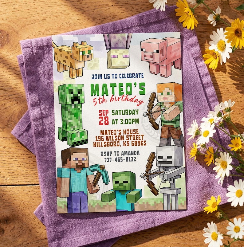 Pixel Block Birthday Invitation, Editable Canva Template, Video Game ...