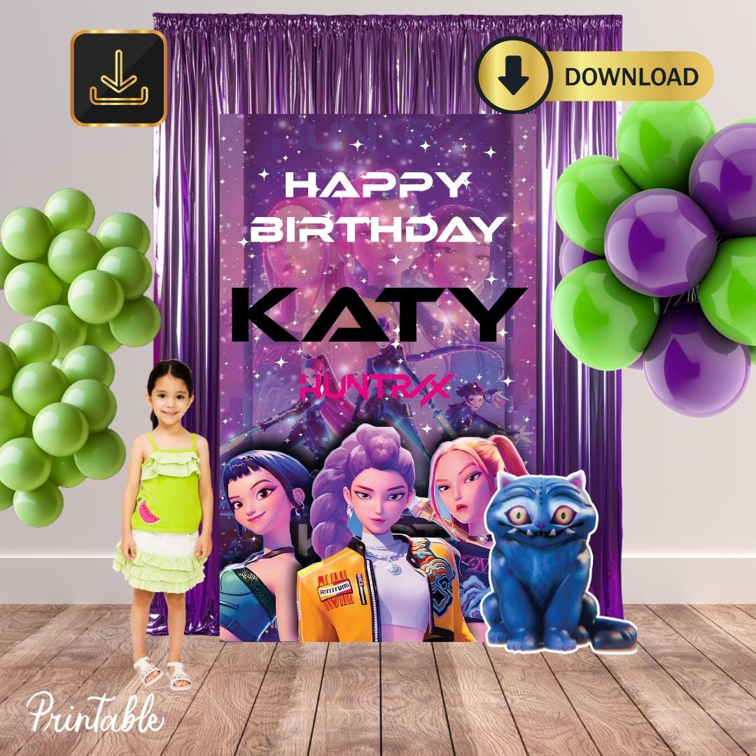 Kpop Demon Hunters Birthday Standee | Huntrix Party Decor (digital PNG ...