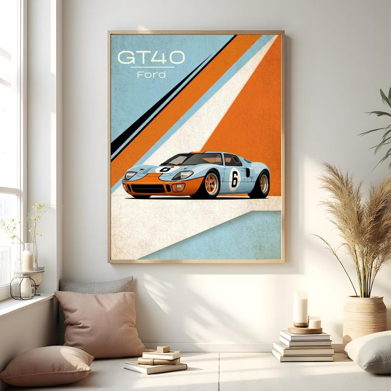 Ford GT40 Poster, Gulf Livery Wall Art, Vintage Racing Print, Le Mans ...