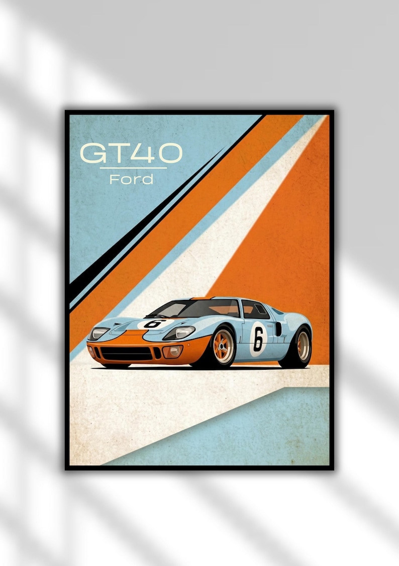 Ford GT40 Poster, Gulf Livery Wall Art, Vintage Racing Print, Le Mans ...