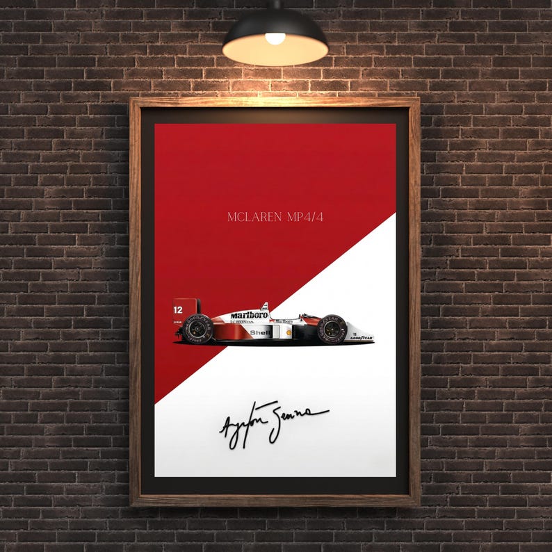 Ayrton Senna Poster Mclaren MP4/4 F1 Print Vintage Formula 1 Wall Art ...