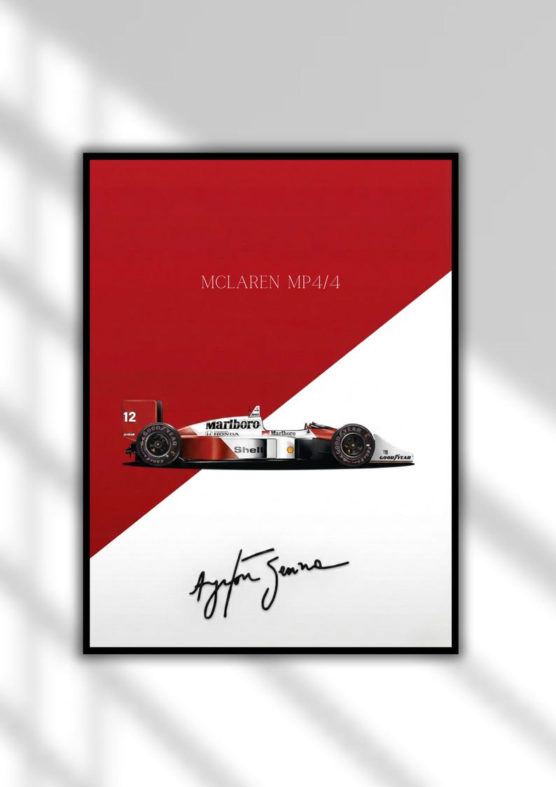 Ayrton Senna Poster Mclaren MP4/4 F1 Print Vintage Formula 1 Wall Art ...