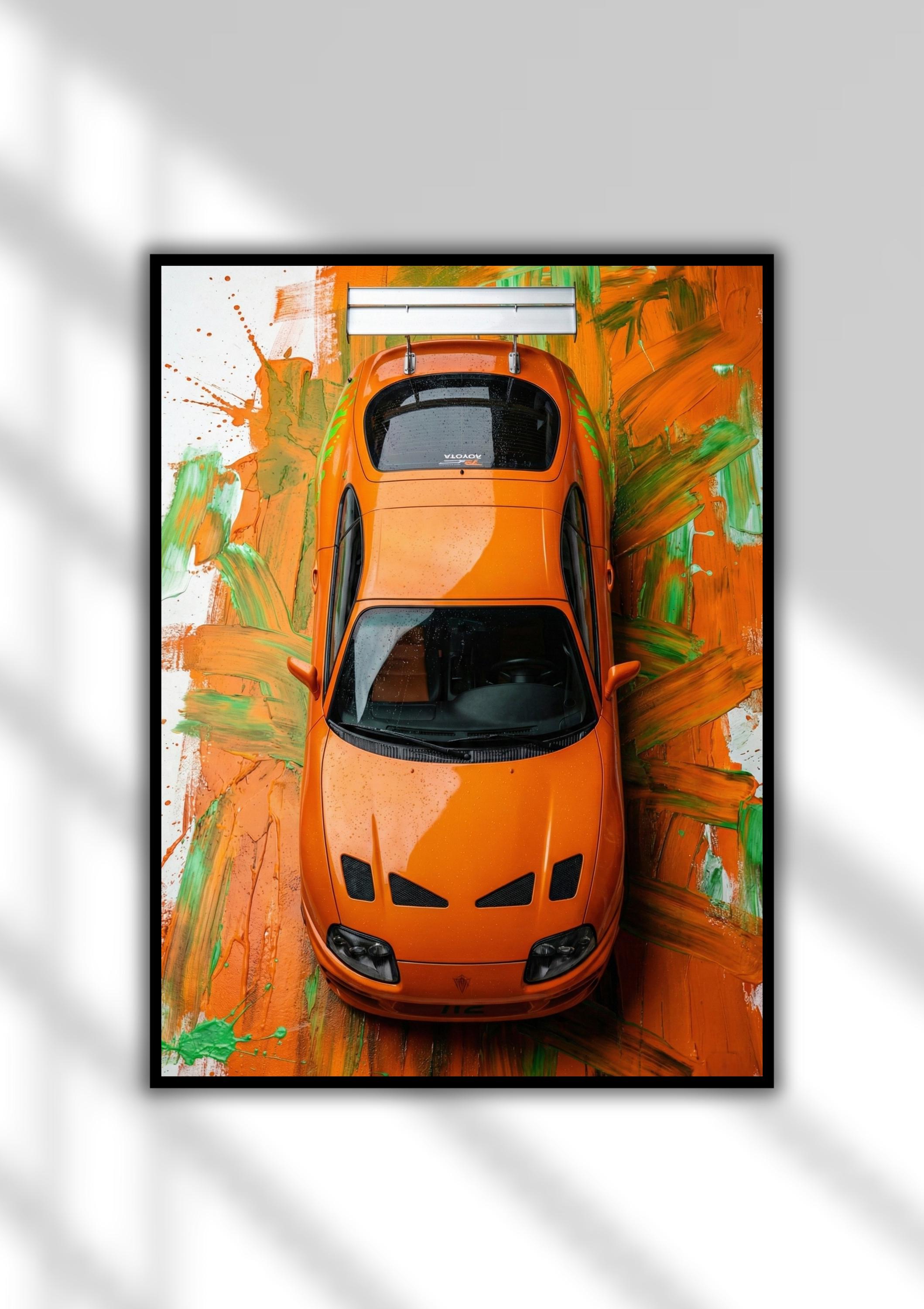 Toyota Supra MK4 Poster, Orange JDM Legend, Movie Car Art, 90s Tuner ...