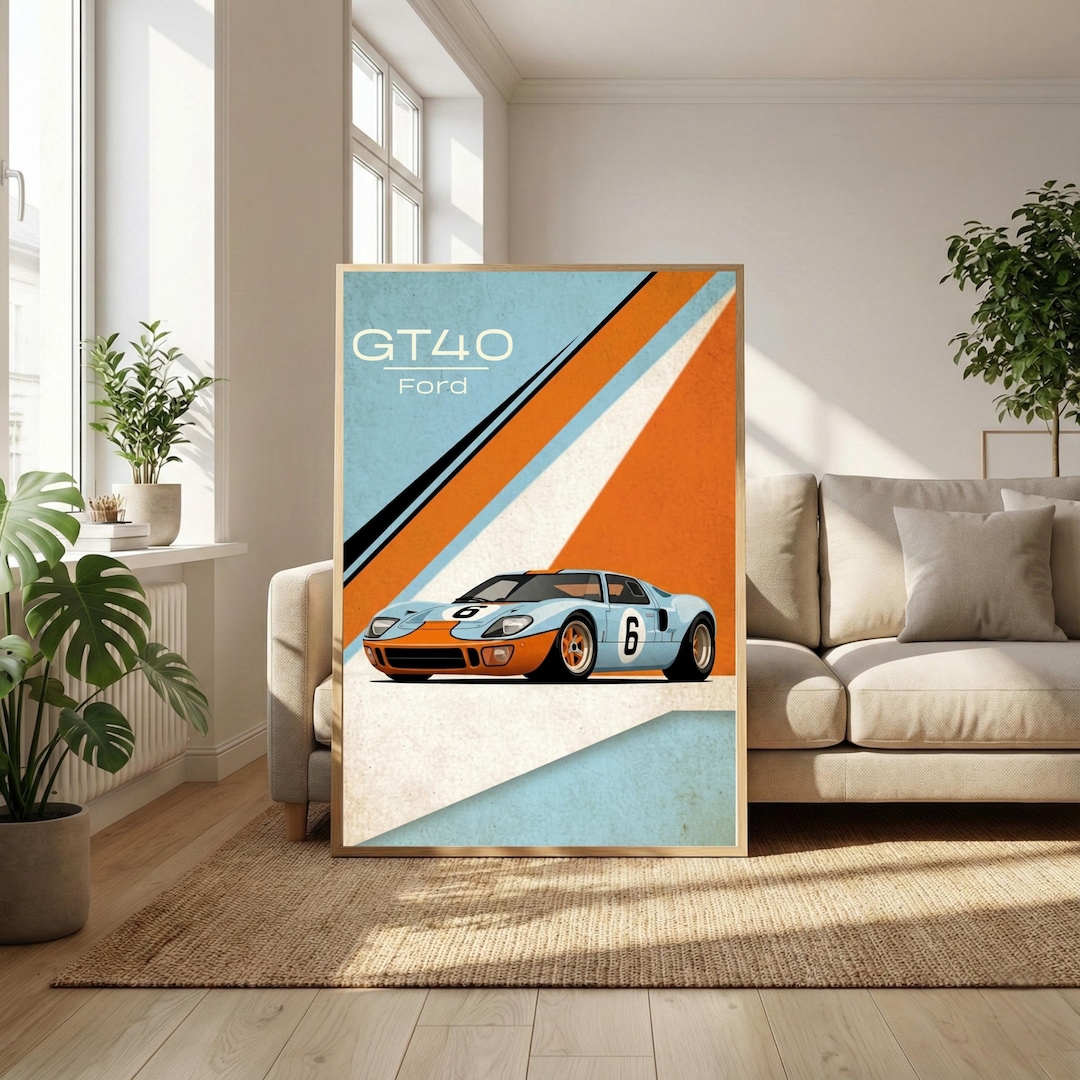 Ford GT40 Poster, Gulf Livery Wall Art, Vintage Racing Print, Le Mans ...