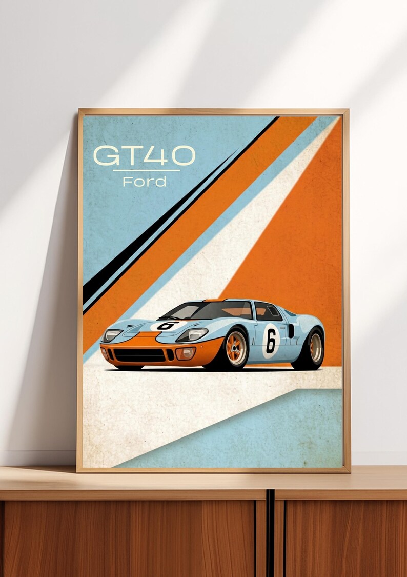 Ford GT40 Poster, Gulf Livery Wall Art, Vintage Racing Print, Le Mans ...