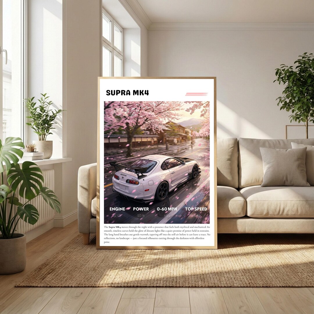 Toyota Supra MK4 Poster, JDM Cherry Blossom Art, Sakura Car Print, 90s ...