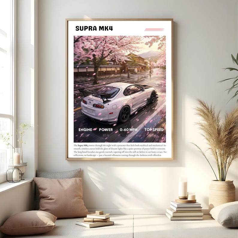 Toyota Supra MK4 Poster, JDM Cherry Blossom Art, Sakura Car Print, 90s ...