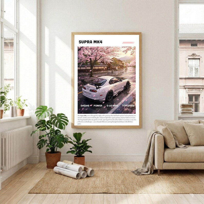 Toyota Supra MK4 Poster, JDM Cherry Blossom Art, Sakura Car Print, 90s ...