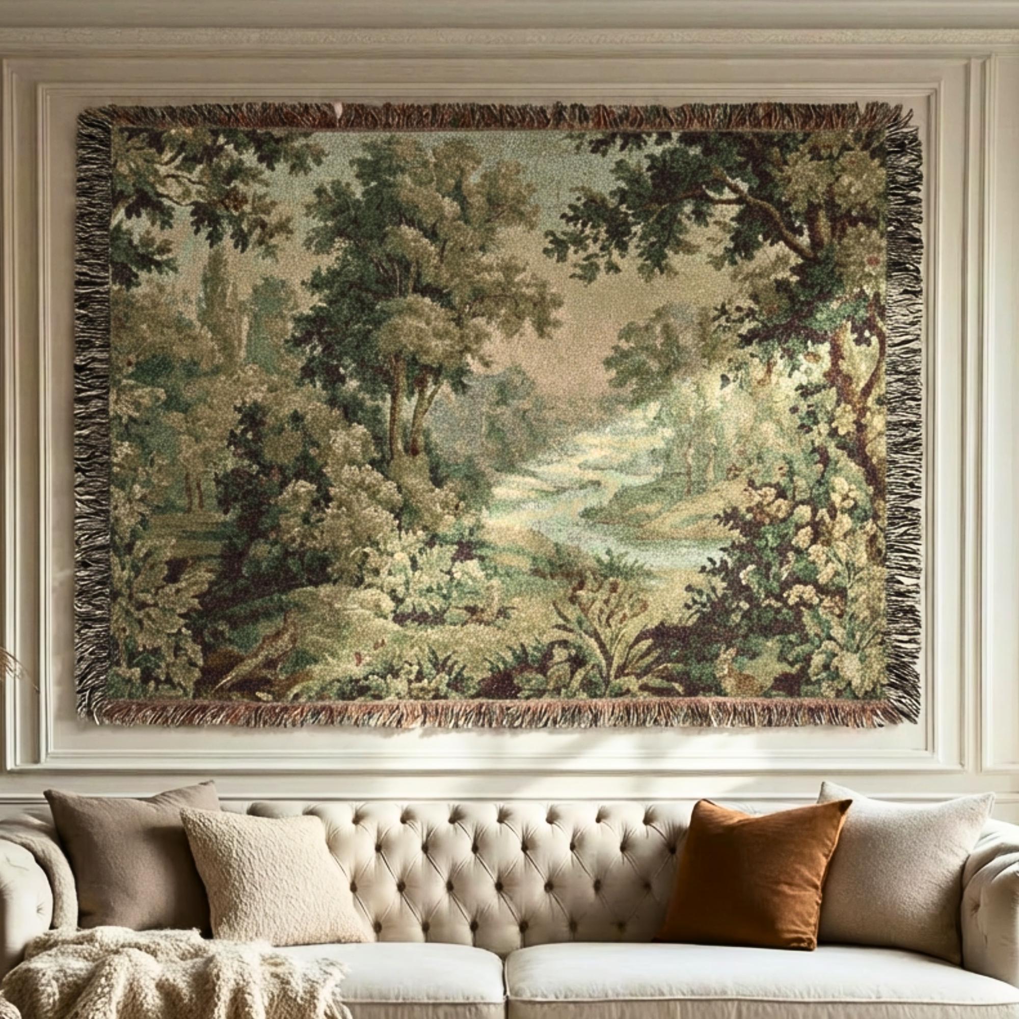 French Tapestry Woven Wall Hanging Verdure, Vintage Wall Hanging Cotton ...