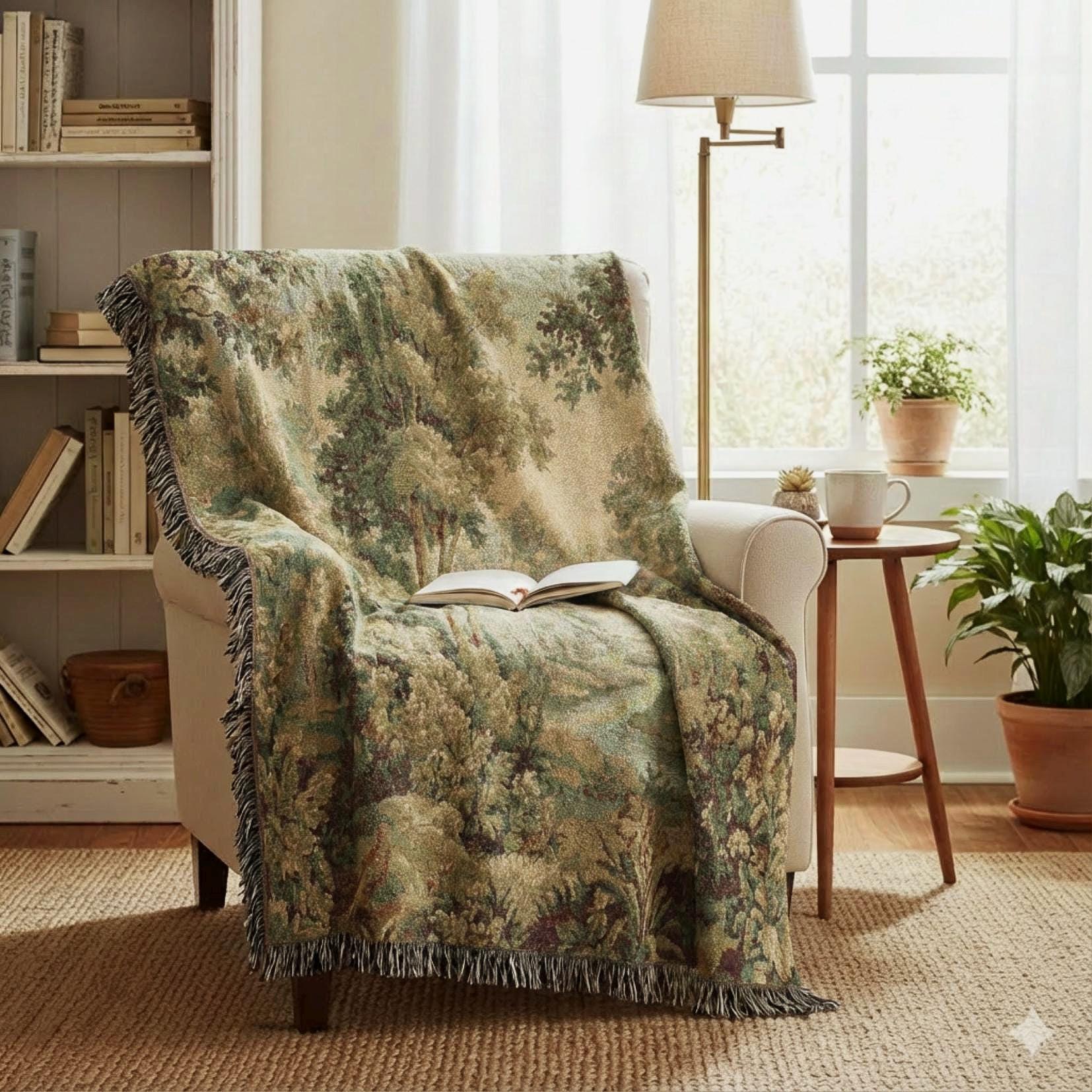 French Tapestry Woven Blanket Verdure, Vintage Wall Hanging Cotton ...