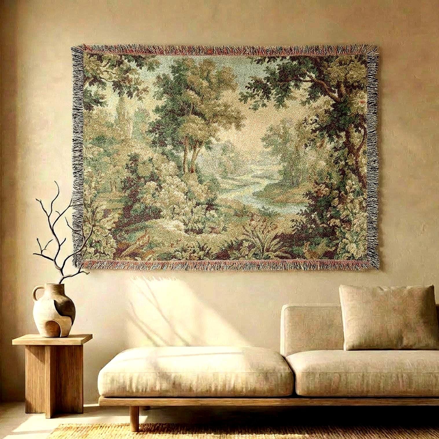 French Tapestry Woven Blanket Verdure, Vintage Wall Hanging Cotton ...