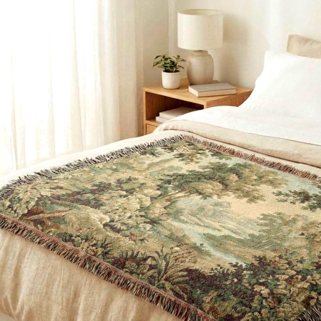 French Tapestry Woven Blanket Verdure, Vintage Wall Hanging Cotton ...