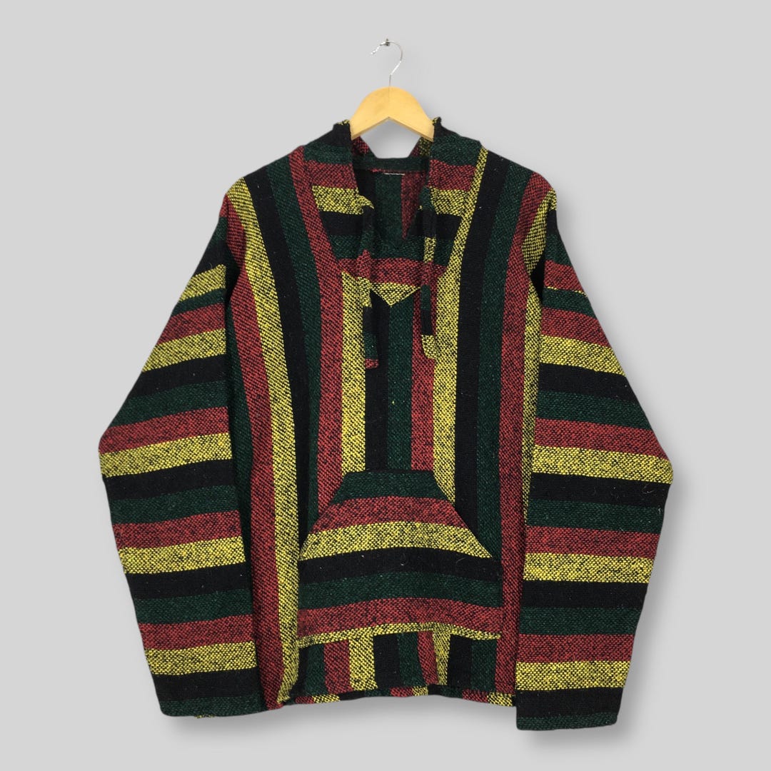 Vintage Mexican Baja Ethnic Hoodie Sweater Large 1990s Woven Mexican ...