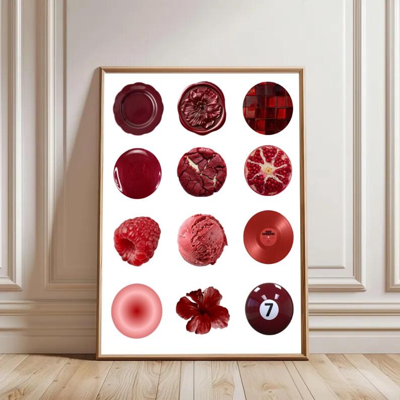 Vintage Retro Print, Red Wall Art, Trendy Room Decor, 8 Ball Collage ...