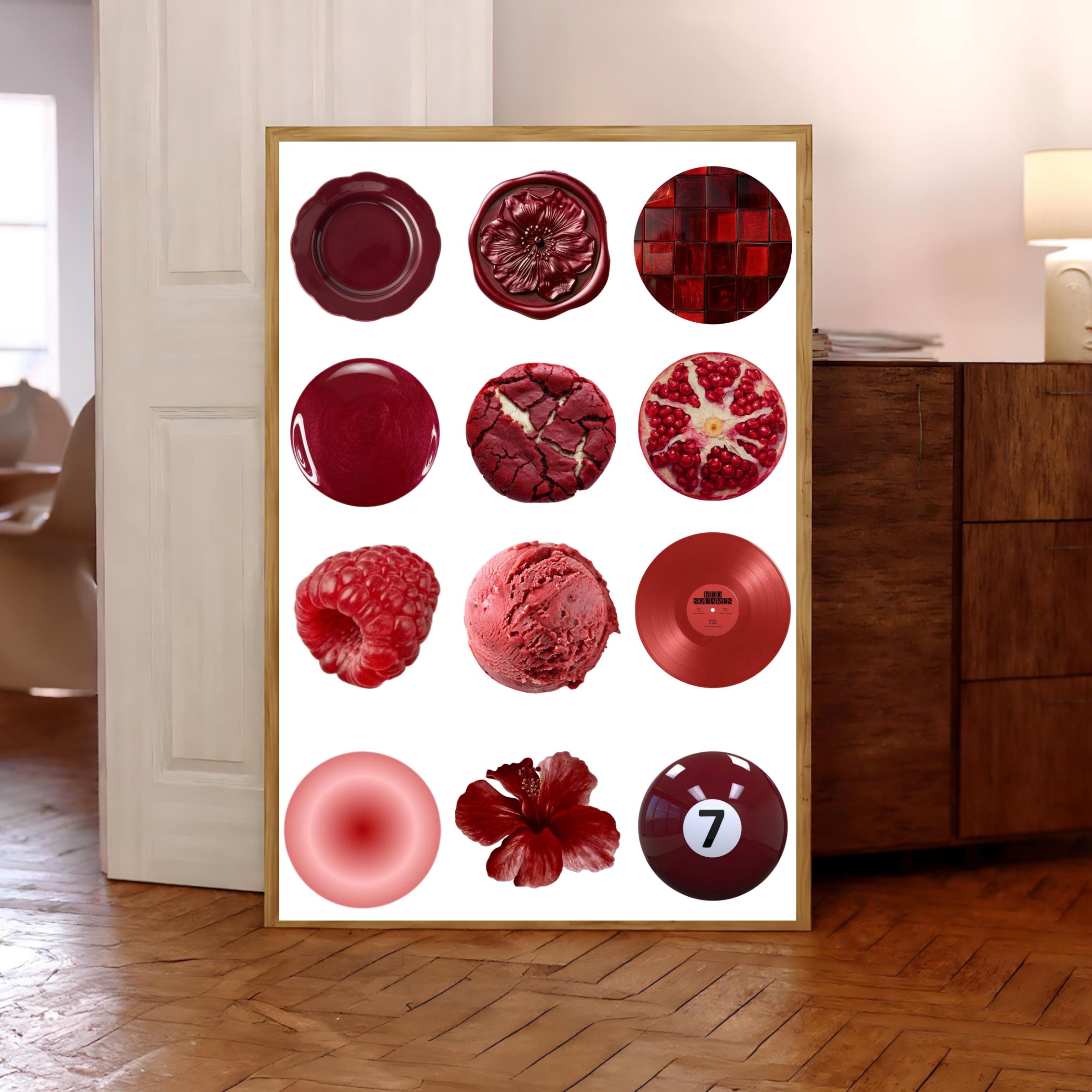 Vintage Retro Print, Red Wall Art, Trendy Room Decor, 8 Ball Collage ...