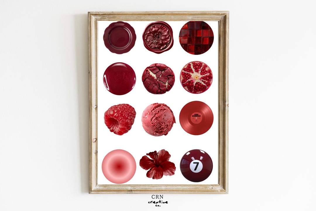 Vintage Retro Print, Red Wall Art, Trendy Room Decor, 8 Ball Collage ...