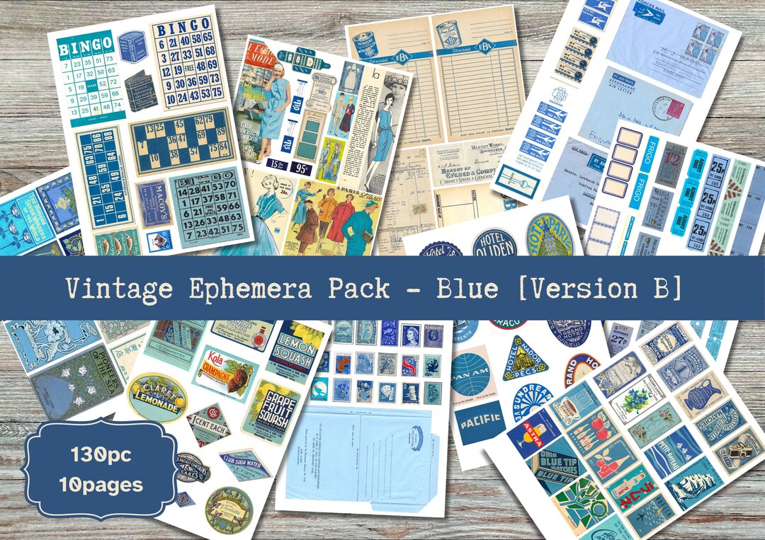 Vintage Blue Ephemera Pack (B) | Printable | 130 Pieces | 10 Pages | A4 ...
