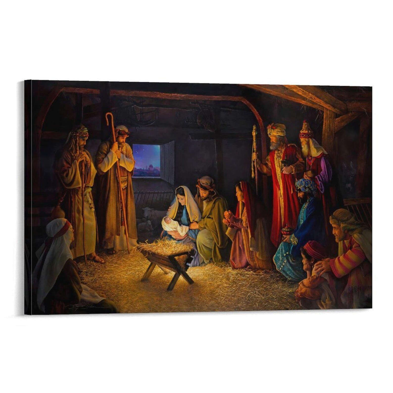 The Birth of Jesus, Shepherd and Angel Christmas Story Canvas Art ...
