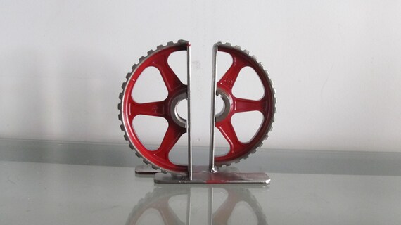 Items similar to Pair of Red Half-gear Welded Metal Bookends on Etsy