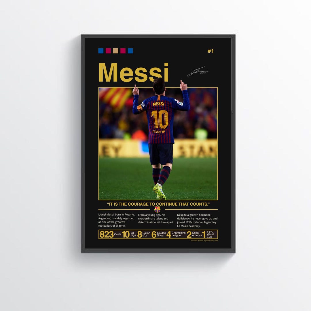 Lionel Messi Poster Black Edition – Gold Text Football Print • Luxury ...