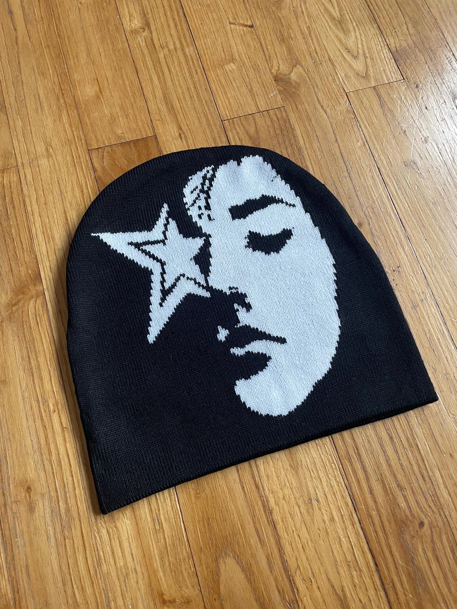 Star Face Beanie – Y2K Streetwear Black Beanie, Grunge Opium Aesthetic ...
