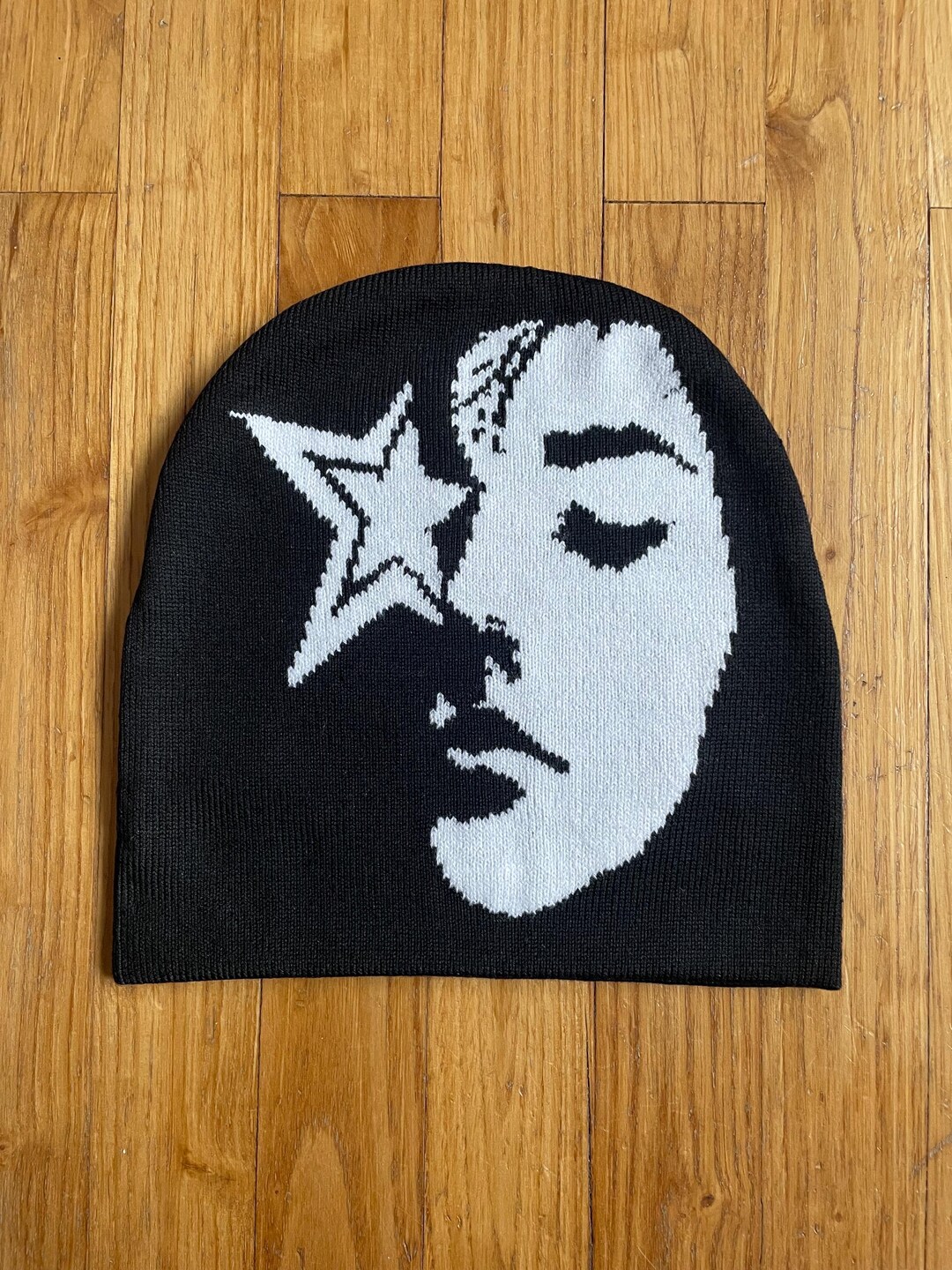 Star Face Beanie – Y2K Streetwear Black Beanie, Grunge Opium Aesthetic ...