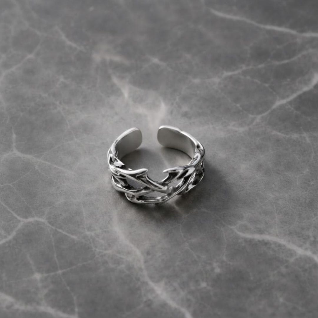Gothic Silver Ring – Cyberpunk Thorn Band, Liquid Metal Y2K Statement ...
