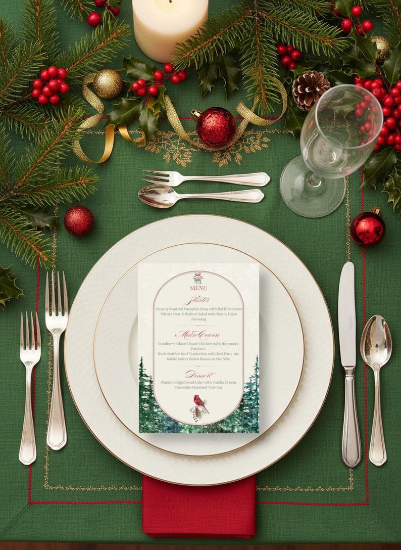 Editable Winter Party Menu Template | Printable Christmas Dinner Menu ...