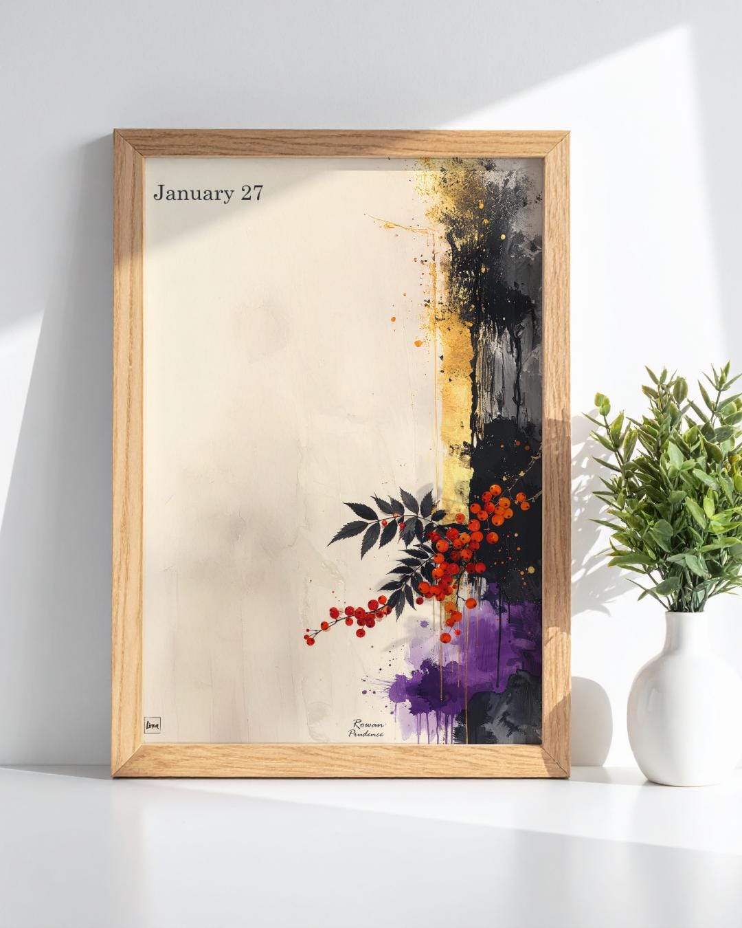 Rowan Birth Flower Card January 27 | Minimalist Japandi Digital Art ...