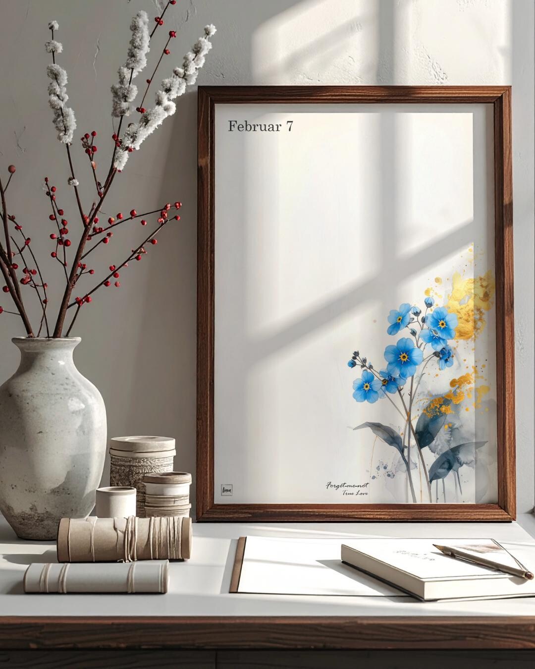 Forget-me-not Birth Flower Card February 7 | Minimalist Japandi Digital ...