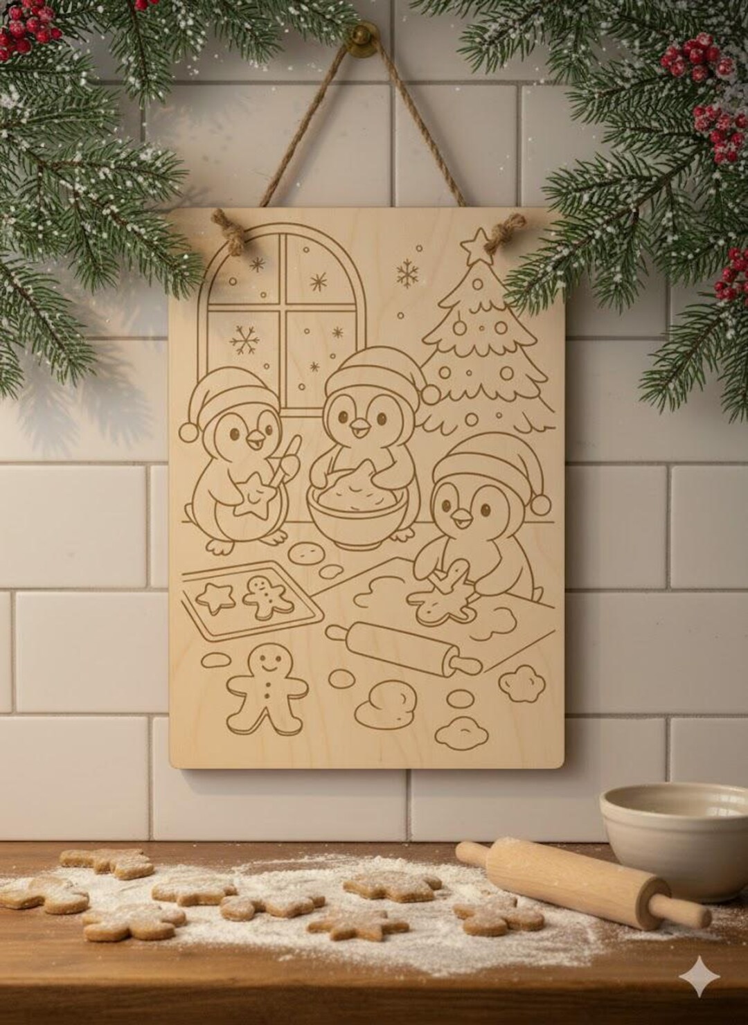 SVG & DXF Laser Cut File - Christmas Penguins Baking Cookies - Digital ...
